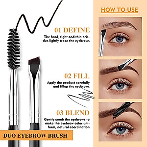 BEILI Duo Eyebrow Brush - Professional Angled Eye Brow Brush and Spoolie Brush