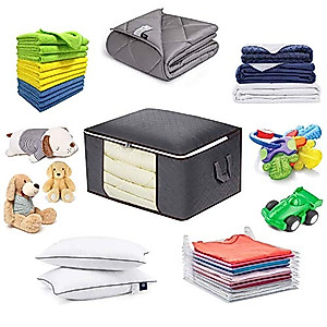 Toocoo Closet Organizer and Clothes Storage Bags with Reinforced Handle, Sturdy Zipper and Clear Window Thick Fabric for Comforters, Blankets, Bedding and Clothing 3 Pack, 90L, Grey …