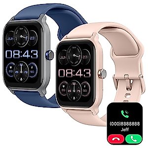 Smart Watches for Men Women (Answer/Make Call), Alexa Built in, 1.8" Full Touch Screen Fitness Tracker with Heart Rate SpO2 Sleep Monitor IP68 Waterproof Smart Watch for iPhone Android Phones, Pink,Bl