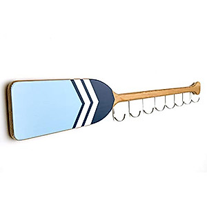 Coat Rack Wall Mount with 8 Hooks on Boat Paddle. Fun, Nautical Themed Clothes Hanger. Makes a Great Gift. Fully Assembled. Mount on Wall or Door in Mudroom, Entryway, Bathroom, Bedroom. Color: Navy