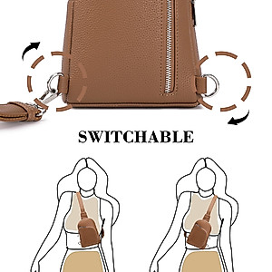 INICAT RFID Blocking Sling Bag Leather Crossbody Bags for Women Fanny Pack Cross Body for Woman Chest Bag for Travel 1.9L(Brown)