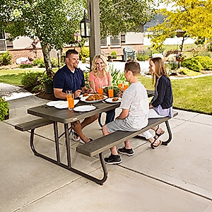 Lifetime 60105 Wood Grain Picnic Table and Benches, 6 Feet, Brown