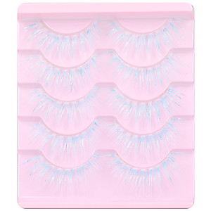 Ruairie White Eyelashes with Laser Silver Colored Lashes False Eyelashes Fluffy Wispy Fake Eyelashes Pack Natural Cat Eye Cosplay False Lashes