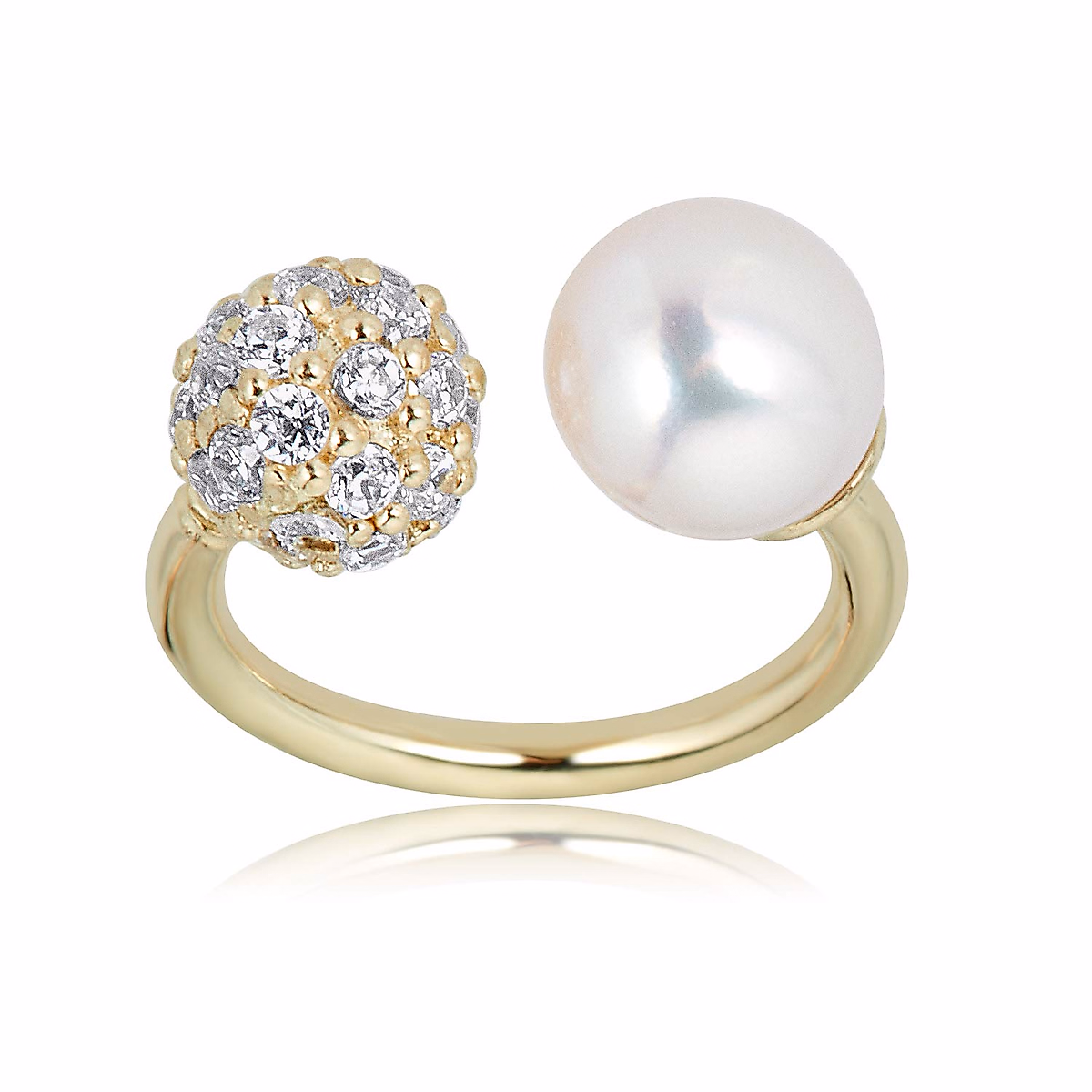 AVORA 10K Yellow Gold 4mm Cultured Freshwater Pearl and Simulated Diamond CZ Ball Horseshoe Eyebrow Body Jewelry -018 Gauge