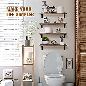 Floating Wall Shelfs Sets Of 4, Natural Woods Bedroom Shelves, Farmhouse Style Floating Shelves For Walls Décor, Hanging Shelves For Bedroom, Modern Storages, Living Room & Kitchen - Rustic Black