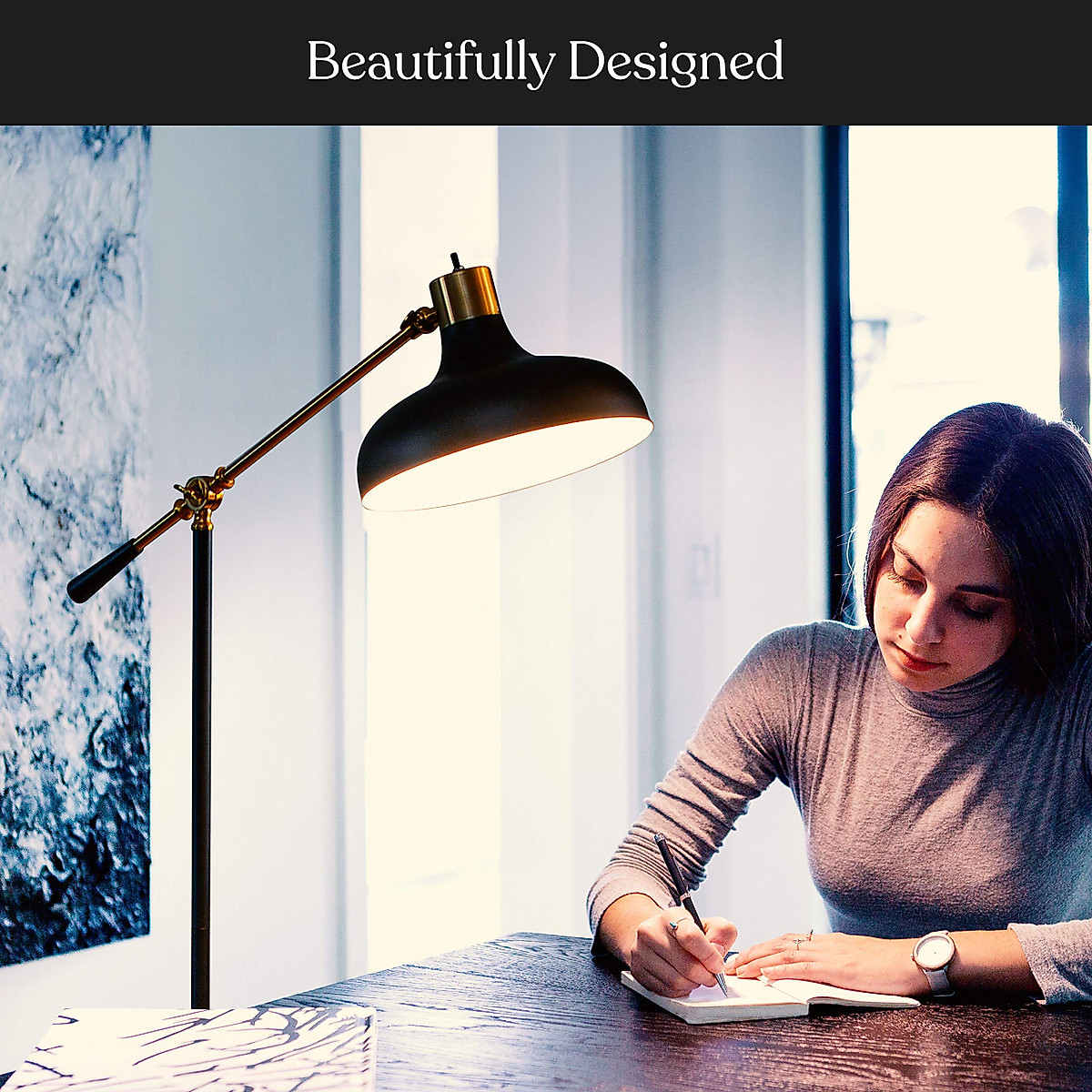 Brightech Wyatt LED Floor Lamp, Industrial Floor Lamp for Living Rooms & Offices – Charming Farmhouse Floor Lamp, Adjustable Head Standing Lamp for Bedroom Reading, Stunning Living Room Decor