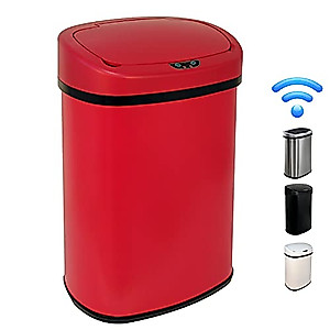 Hkeli 13 Gallon Trash Can Garbage Can Kitchen Trash Can Automatic Touch Free High Capacity 50 Liter for Bathroom Bedroom Home Office Waste Bin with Lid Brushed Stainless (Red) 17.3 x 13 x 23.6 inches