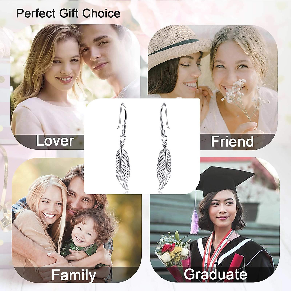 Feather Earrings 925 Sterling Silver Feather Dangle Earrings Hypoallergenic Earrings for Mens and Womens