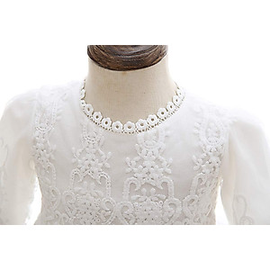 Silver Mermaid Baby Girls Long Sleeve Baptism Dress Floral Embroidery Christening Blessing Gown(3M,Ivory White)