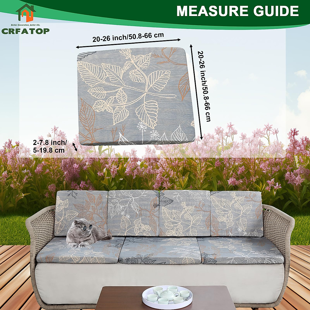 CRFATOP 6 Pack Waterproof Patio Cushion Covers Outdoor Sofa Couch Cushion Covers Replacement Stretch Sofa Seat Slipcover Furniture Protector for Wicker Rattan Sofa, Cover Only, 20-27 Inch,06