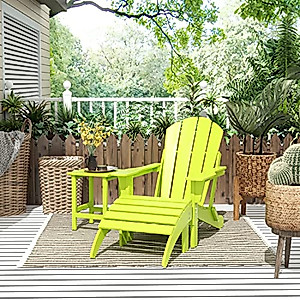 WestinTrends Malibu Outdoor Lounge Chairs, 3-Pieces Adirondack Chair Set with Ottoman and Side Table, All Weather Poly Lumber Patio Lawn Folding Chair for Outside Pool Garden Backyard, Lime