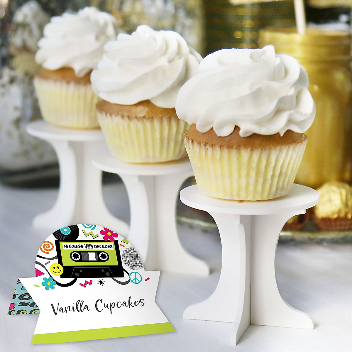 Big Dot of Happiness Through the Decades - 50s, 60s, 70s, 80s, and 90s Party Tent Buffet Card - Table Setting Name Place Cards - Set of 24