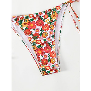 WDIRARA Women's Floral Print Underwired Tie Side 2 Piece Bikini Set Cute Swimsuit Red & Green Multi L