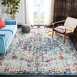 SAFAVIEH Madison Collection Area Rug - 9' x 12', Navy & Light Blue, Boho Chic Medallion Distressed Design, Non-Shedding & Easy Care, Ideal for High Traffic Areas in Living Room, Bedroom (MAD447K)