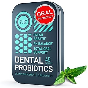 WILD FUEL Dental Probiotic for Teeth and Gums - Lactobacillus Salivarius Probiotic 3bn CFU Fights Bad Breath, Restores Healthy Bacteria - Oral Probiotics - 45 Tablets for Fresh Breath in a Travel Tin