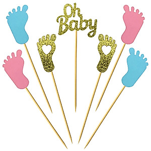 BLUE TOP Pack of 40pcs Little Feet Theme Cupcake Topper Picks Cake Decoration for Boys Girls Birthday Party Valentine's Day Baby Shower Wedding Birthday Event Party Supply