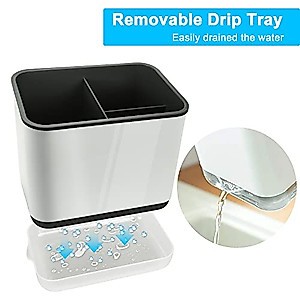 Tengfy Utensil Holder for Kitchen Counter Spoon Holder Silverware Holder Utensil Caddy Cutlery Drainer Sink Caddy-Black