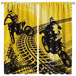 Kids Dirt Bike Motorcycle Blackout Curtains for Bedroom - Abstract Vintage Extreme Sports Theme Racing Flags Window Treatment,Rod Pocket Room Darkening Curtains 2 Panels 45L x 21W