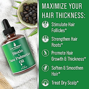 Biotin + Saw Palmetto Oil For Hair Growth. With Vitamin E, Rosemary Extract, Amla. Vegan Thickening, Moisturizing, Strengthening Serum For Women, Men. Scalp Treatment For Weak, Dry Hair 1oz