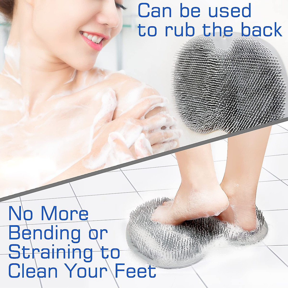 Shower Foot Scrubber Mat Back Washer Exfoliating Bath Wash Pad Wall Mounted Slip Suction Cups for Use in Cleaner Men and Women