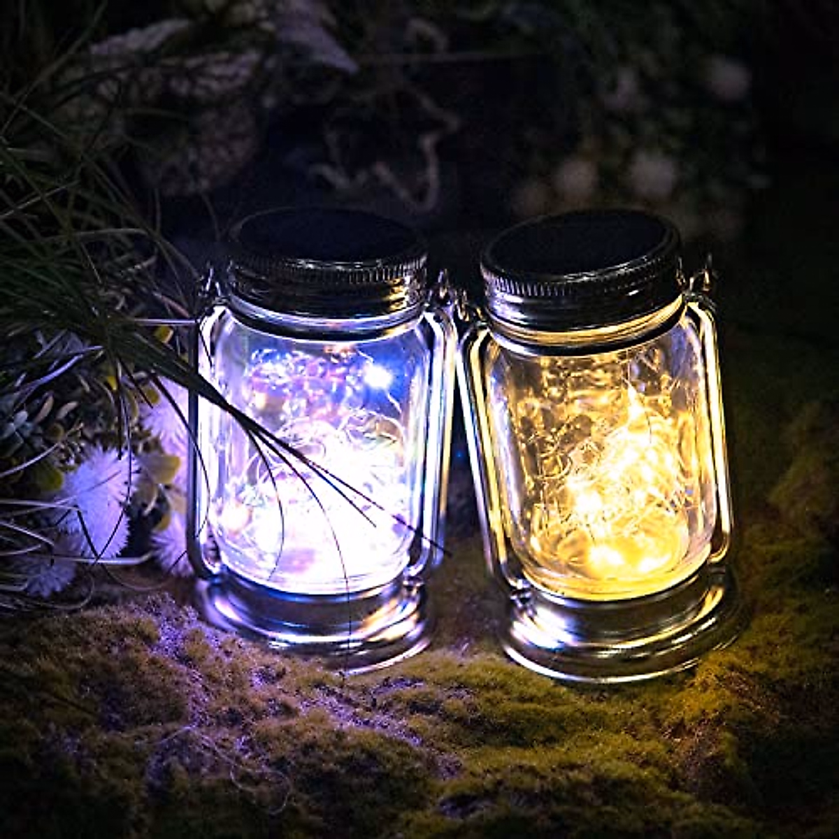 2 Pack Morestar Led Solar Mason Jar Fairy Lights,30 Led Outdoor Waterproof Solar Garden Decorative Lights Up in Glass Jar,Hanging Solar Lanterns Gift for Mom Grandmom for Patio Yard Lawn