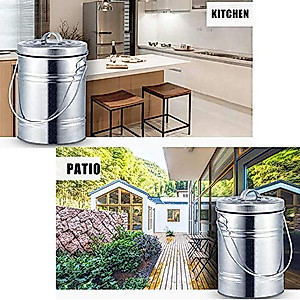 Kitchen Stainless Steel Compost Bin for Kitchen Countertop - 1.3Gallon Compost Bucket for Kitchen with Lid - Includes 1 Spare Charcoal Filter
