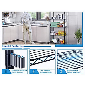 5-Tier Metal Wire Shelving Unit Kitchen Shelf Organizer Garage Storage Rack Utility Shelf Snack Shelf, NSF Certified Storage Shelves for Storage, Garage Shelving Kitchen Storage Shelf Pantry Shelves