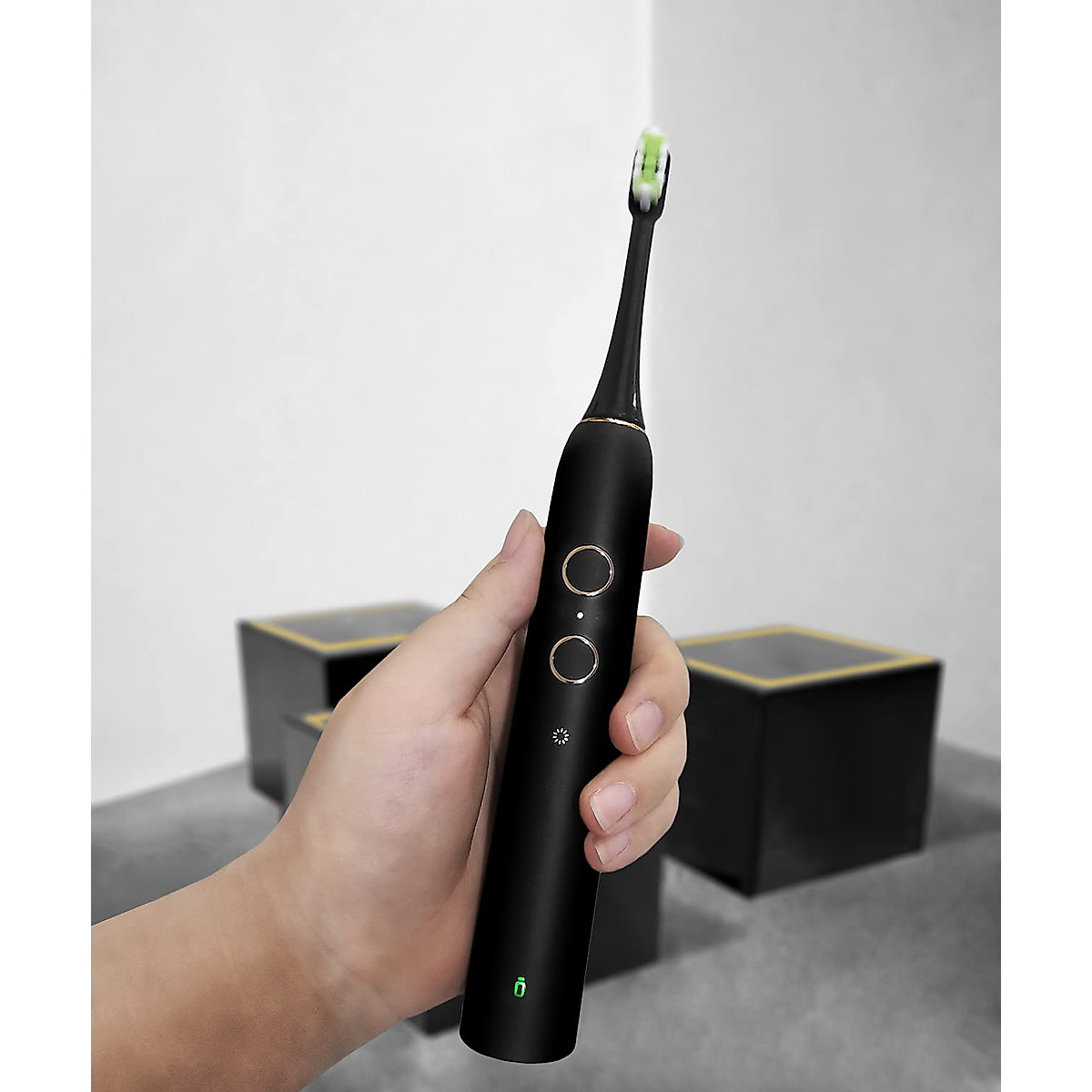 north lover Smart Sonic Rechargeable Electric Toothbrush with 4 Replacements (Black)