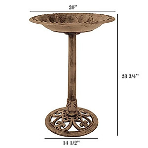 Pure Garden 50-LG1074 Weather Resistant Birdbath with Vintage Resin Bird Bath with Antique Design-Bronze
