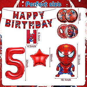 Superhero Spider Foil Balloons Birthday Decorations Red Balloons 32 Inch and Red Spider Banner for Boy Kids Spider Themed Birthday Party Decoration (5)