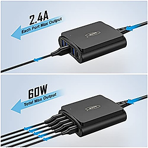 60W USB C Charger, Bototek 60W 5 Port USB C Charging Station, Portable Fast USB C Wall Charger PD Adapter 4 USB C and 1 USB A for All iPad, iPhone 13 12 11 Max Mini, Pixel Samsung Galaxy