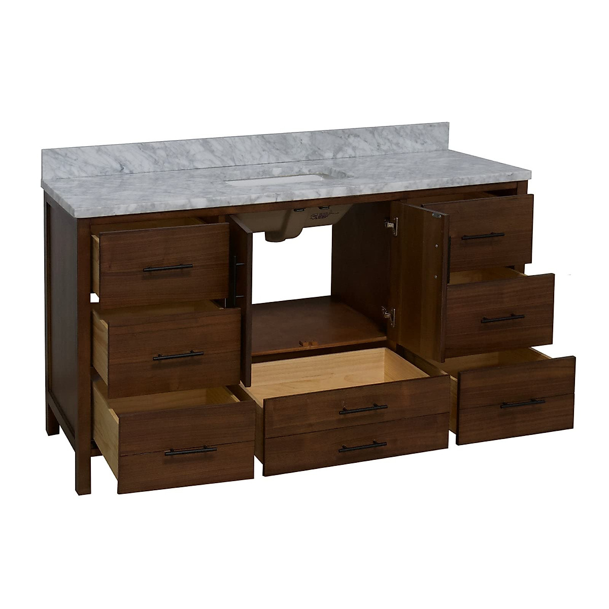 Kitchen Bath Collection California 60-inch Single Bathroom Vanity (Carrara/Walnut): Includes Walnut Cabinet with Authentic Italian Carrara Marble Countertop and White Ceramic Sink