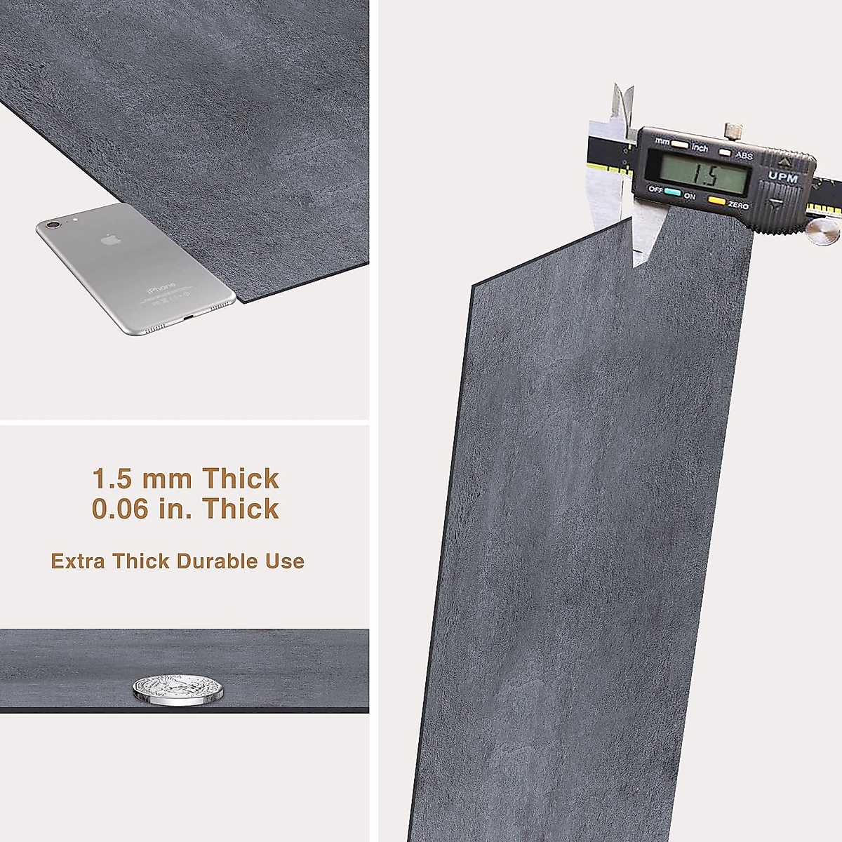 SURNUO 10PC 12 * 12 inch 1.5mm Thick Peel and Stick Vinyl Floor Tile, Self-Adhesive Tile Flooring for Bathroom, Livingroom, Kitchen and Renter's House Black Color