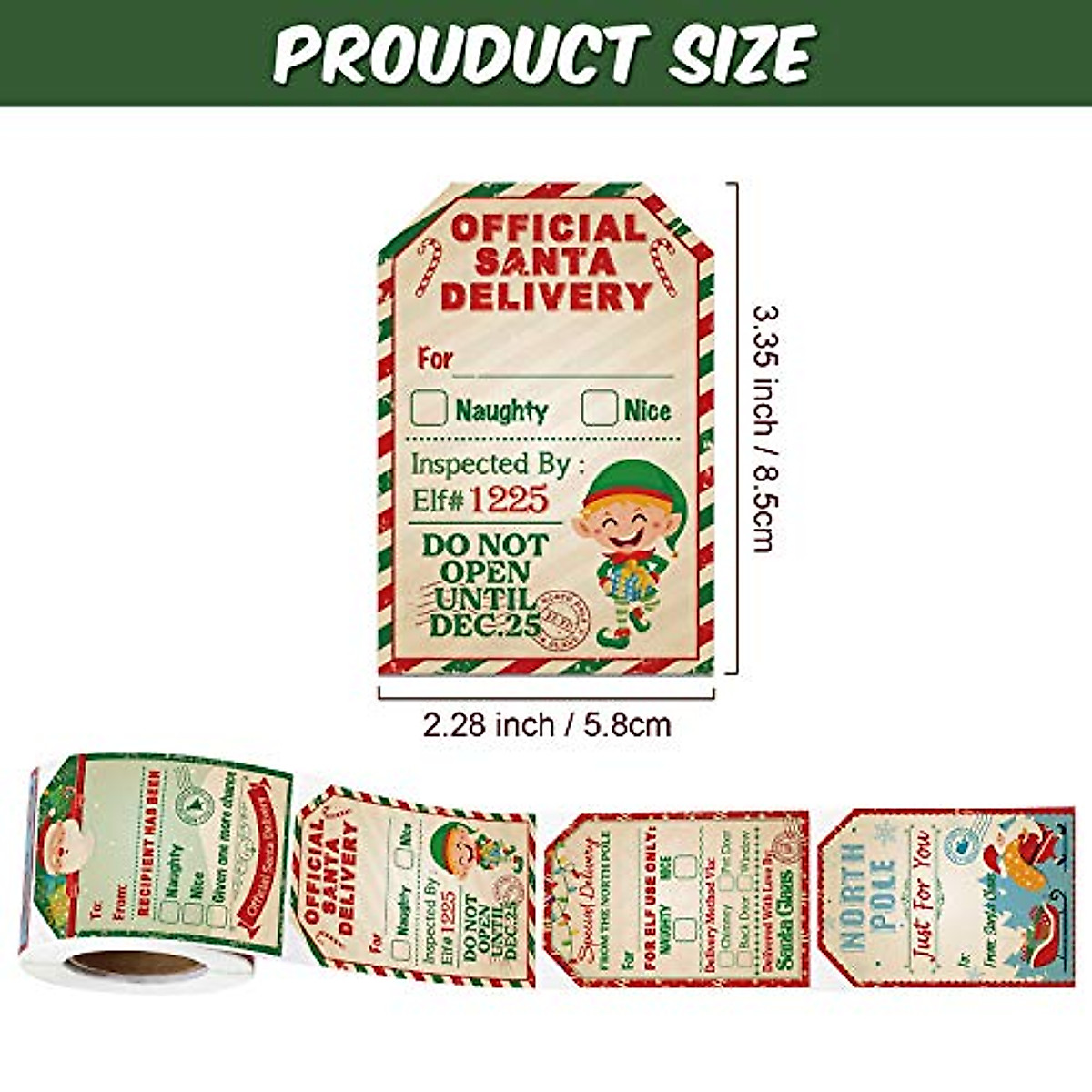 200 Pieces From Santa Claus Stickers Roll Vintage Christmas Tags Stickers Santa Delivery From The North Pole Present Stickers Labels for Kids Christmas Party Decorations, 2.3 x 3.34 Inch (Light Color)