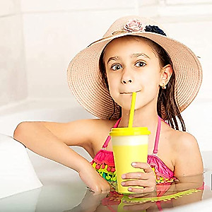 Plastic Kids Cups with Lids and Straws - 10 Pack 12 oz Reusable Tumbler with Straw | Color Changing Cup with Lid Adults Bulk Travel Tumblers Drinking Cups for Cold Coffee