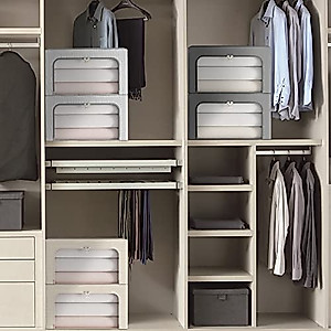 FAikhom 3 Pack Clothes Storage Bins Stackable Storage Box Large Capacity Foldable Metal Frame Storage Container Organizer with Mesh Window and Carrying Handles (Small-22L, Light Gray)