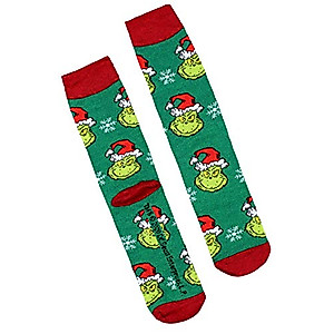 Dr Seuss The Grinch Character Design Adult Holiday 3 Pair Crew Socks