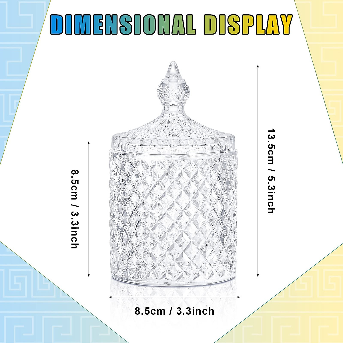 Aoriher 4 Pcs Crystal Glass Candy Jar with Lid Home Decorative Jar Glass Storage Bathroom Jars Jewelry Box Canister Jar for Cotton Swab Glass Jar for Kitchen Bathroom Pantry (Clear,Medium)