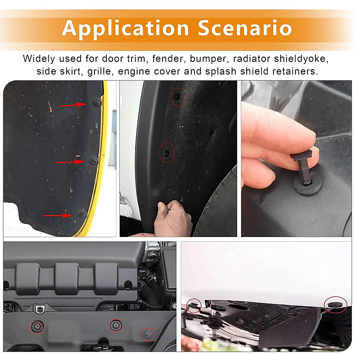 Ajxn 35 PCS Under Engine Cover Splash Guard Bolts, Car Bumper Fender Lining Rivets Nylon Push Clips, Push Metal U-Clip Retainers, Product Compatible with Cars, Trucks, Vans, SUVs, Trailers (Black)