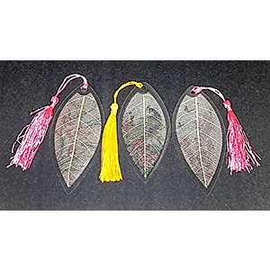 Lucore Home Leaf Bookmarks - Peacocks and Pink Flowers Asian Painting Lucky Charm, Ornament, Hanging & Wall Decor, Art Decoration - 3 Pcs, Made of Real Leaves