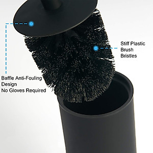 BVL Toilet Brush with Holder Stainless Steel Black Toilet Cleaner Brush Set Free Standing Toilet Brush for Bathroom