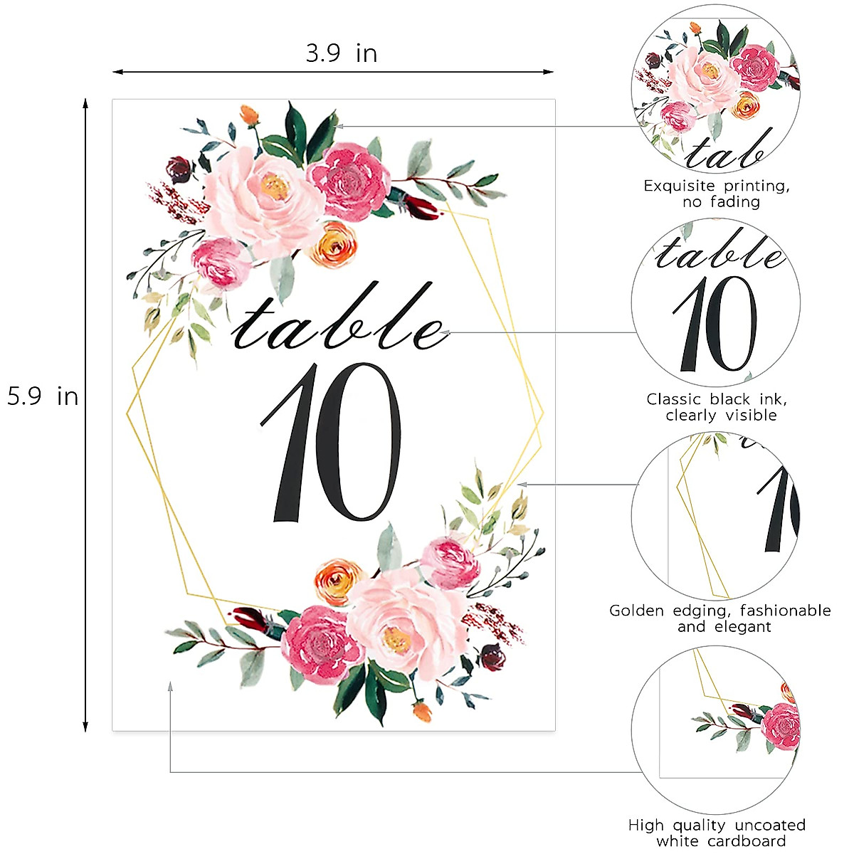 Floral Table Number Cards 1-26, Geometric Floral Table Cards - Double Sided 4 x 6 Card Stock, Table Numbers Cards for Wedding Decorations, Receptions, Party, Baby Showers, Special Event