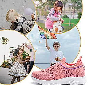 ZHILETAO Boys & Girls Lightweight Mesh Sneakers for Slip-on Walking Running Shoes for Pink Size 2M Little Kids