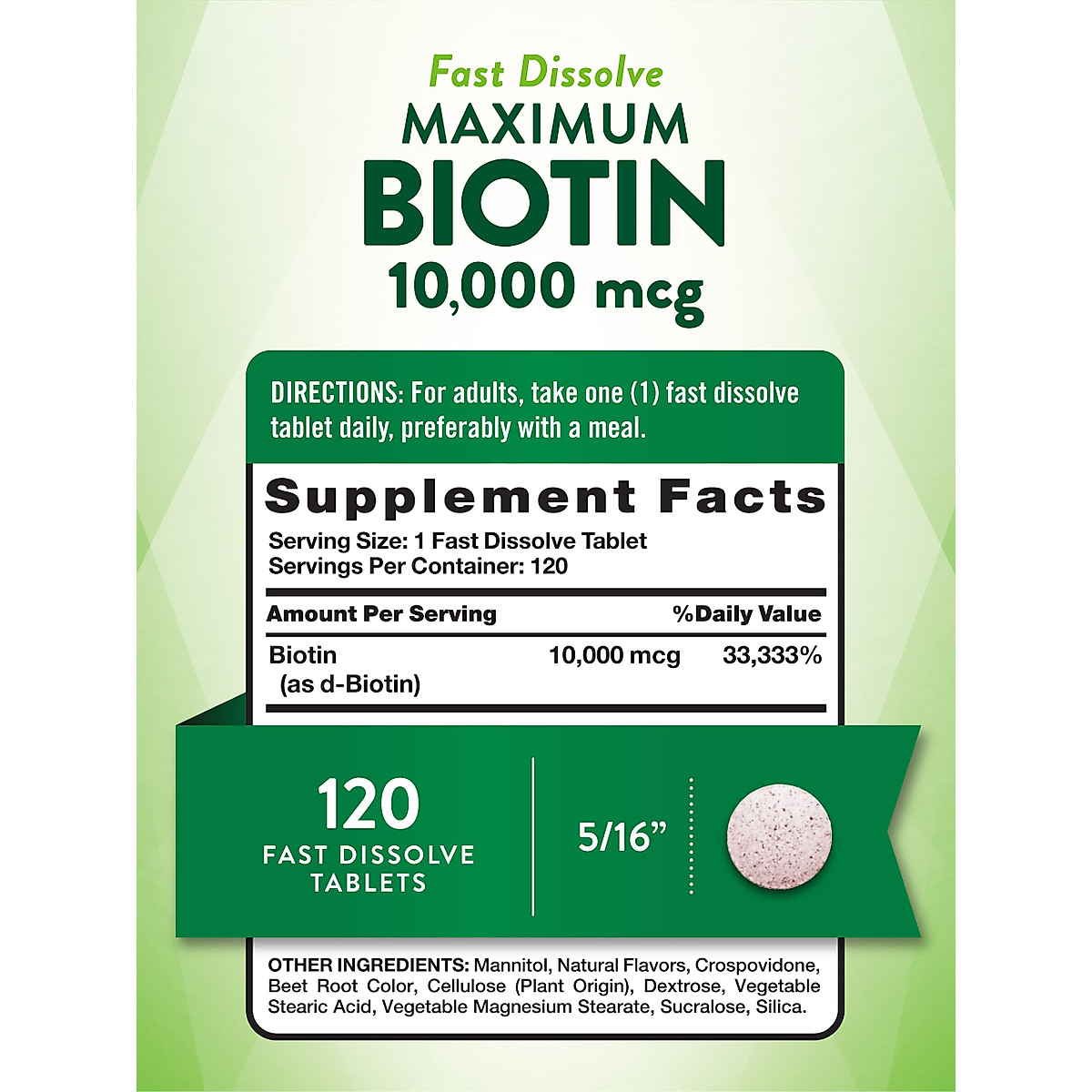 Biotin 10000mcg | 120 Fast Dissolve Tablets | Maximum Strength | Hair Skin and Nails Supplement | Natural Berry Flavor | Vegetarian, Non-GMO, Gluten Free | by Nature's Truth