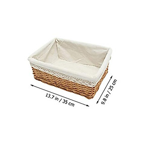 Cabilock 35 * 25 * 13cm Rectangular Storage Basket Handwoven Large Shelf Basket with Cotton Liner Willow Wicker Storage Basket- Size M