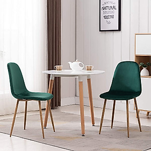 Set of 4 Mid Century Modern Side Dining Chairs for Kitchen Velvet Upholstered Dining Chair with Metal Legs (Dark Green)