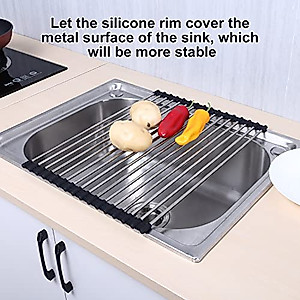 Expandable Roll up Dish Drying Rack for Kitchen from 11” to 20”, Foldable Over-The-Sink Dish Drying Rack Space-Saving, Multipurpose Rolling Rack for Sink with Large Capacity, 13''x(11''~20''), Gray