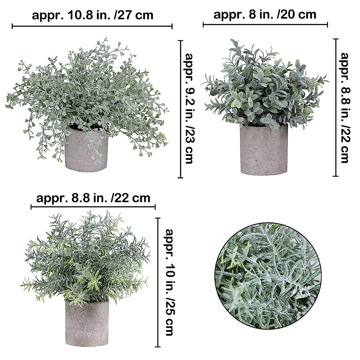 Winlyn Mini Potted Plants Artificial Flocked Eucalyptus Boxwood Rosemary Greenery in Pots Faux Potted Herbs Small Houseplants 8.8"-10" Tall for Indoor Greenery Tabletop Décor Centerpiece 3 Pack