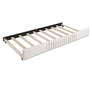 ERYE Twin Size Upholstered Daybed Sofa Bed with Trundle Bed and Wood Slat,Velvet Upholstery Twin Upholstered Bed for Boys and Girls,Beige Gray Light Blue