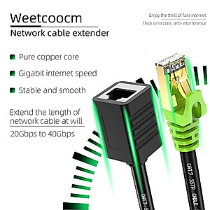 Weetcoocm Ethernet Extension Cable 20ft, Network Cat6a Extension Patch Cable RJ45 Cords Shielded Male to Female Connector (20FT)